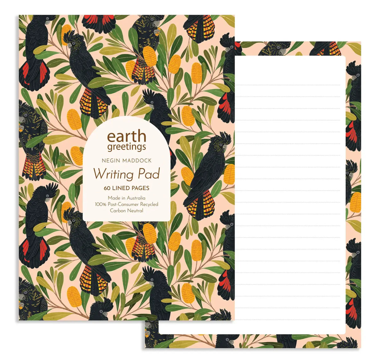 Negin Maddock - Writing Pad - Cockatoos & Banksia - A5 — Blackbird & Fox