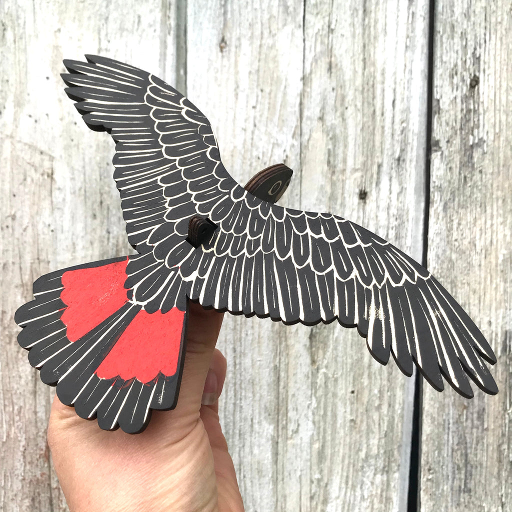 Bridget Farmer - Handprinted Bird Mobile - Red Tailed Black Cockatoo ...