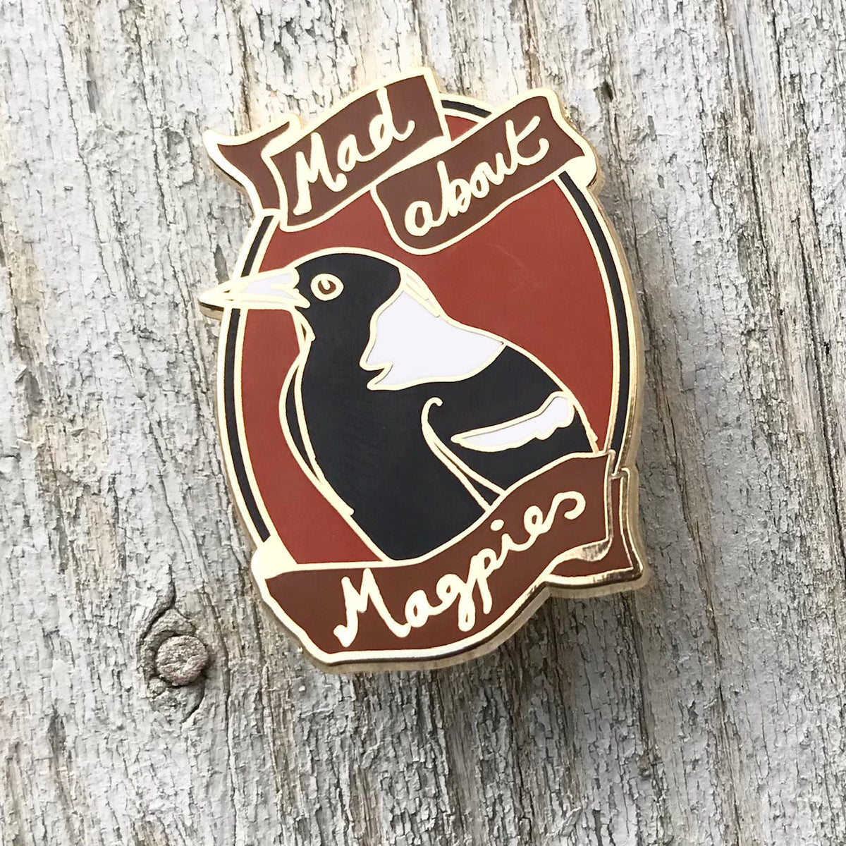 Bridget Farmer - Enamelled Lapel Pin - Mad About Magpies — Blackbird & Fox