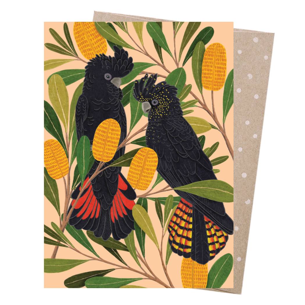 Negin Maddock - Greeting Card - Cockatoos & Banksia — Blackbird & Fox