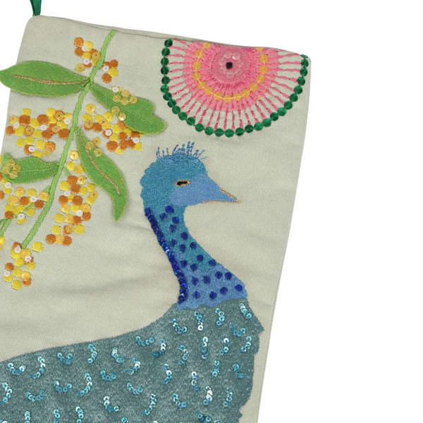 Velvet & Vixen - Embroidered Christmas Stocking - Emu on Pale Sage ...