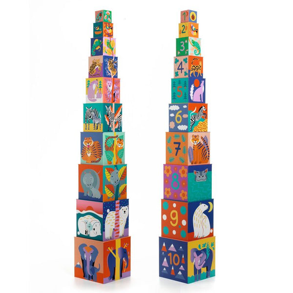 Djeco - Stacking & Nesting Blocks - Wild Animals – Blackbird & Fox